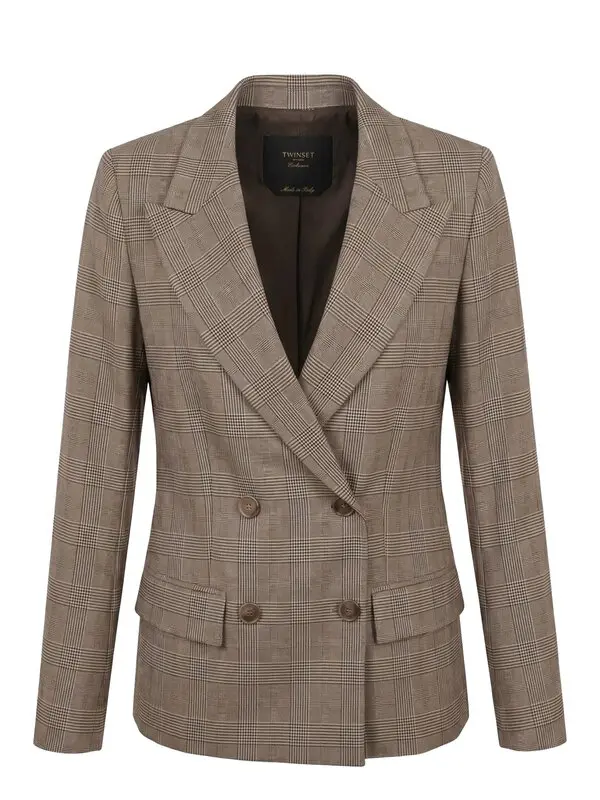 TWINSET Prince Of Wales Checked Double Breasted Blazer - Brown