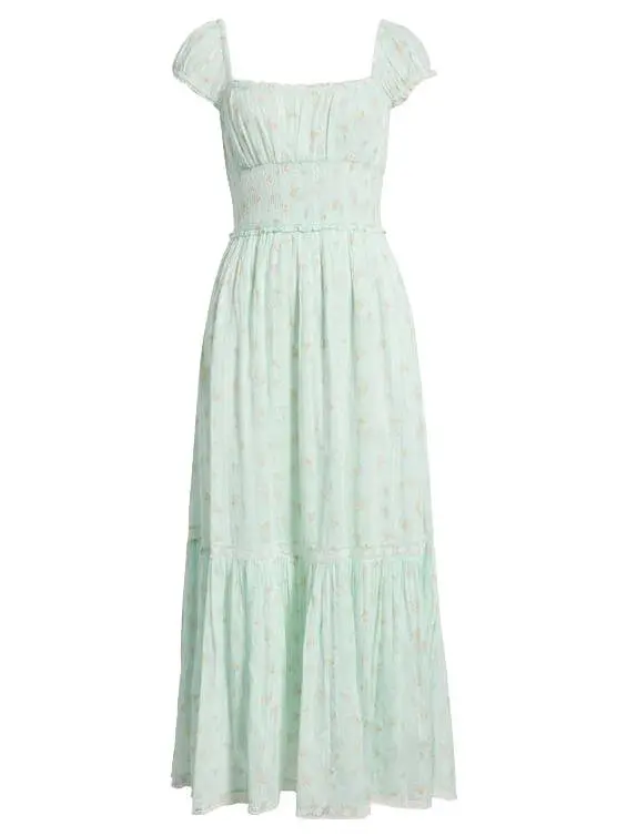 LoveShackFancy Lyssa Smocked Waist Maxi Dress - Celadon Drift