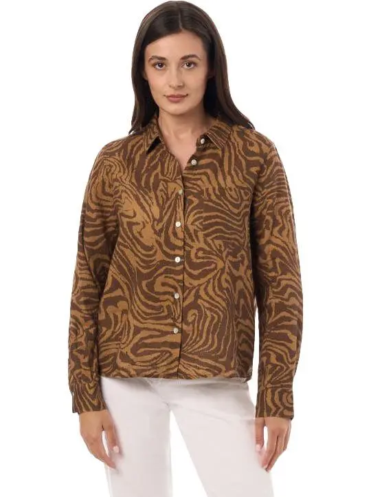 Equipment One Pocket Long Sleeve Linen Shirt With Zebra Print - Brown Zebra