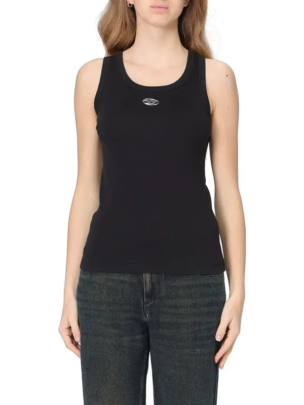 DIESEL® Slim Fit Stretch Cotton Tank Top With Embroidered Oval D Logo - Black