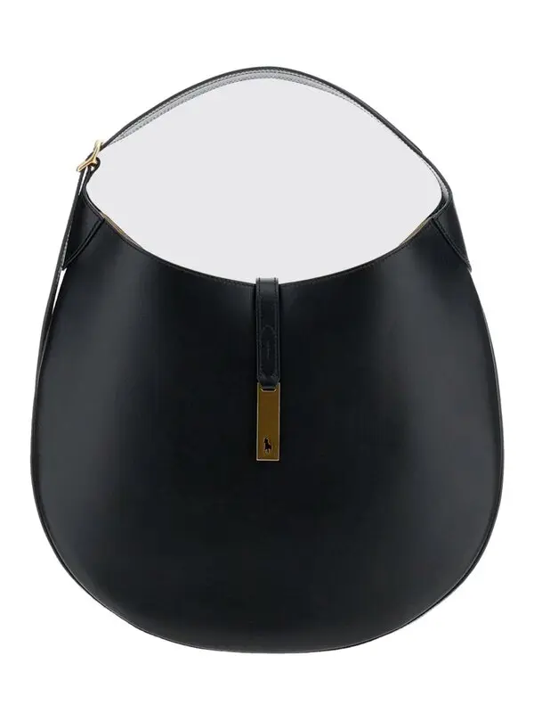 Polo Ralph Lauren Smooth Cowhide Leather Shoulder Bag With Adjustable Handle - Black
