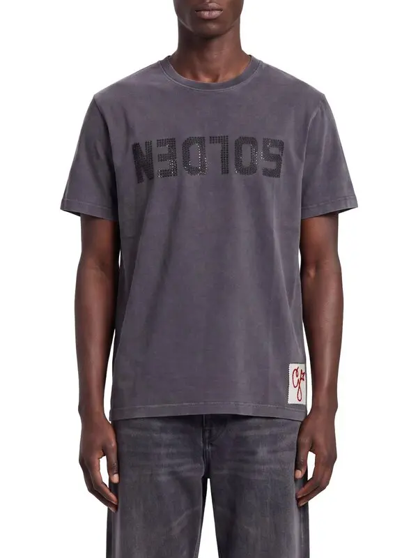 GOLDEN GOOSE Cotton T-shirt With Rhinestone Logo - Grey