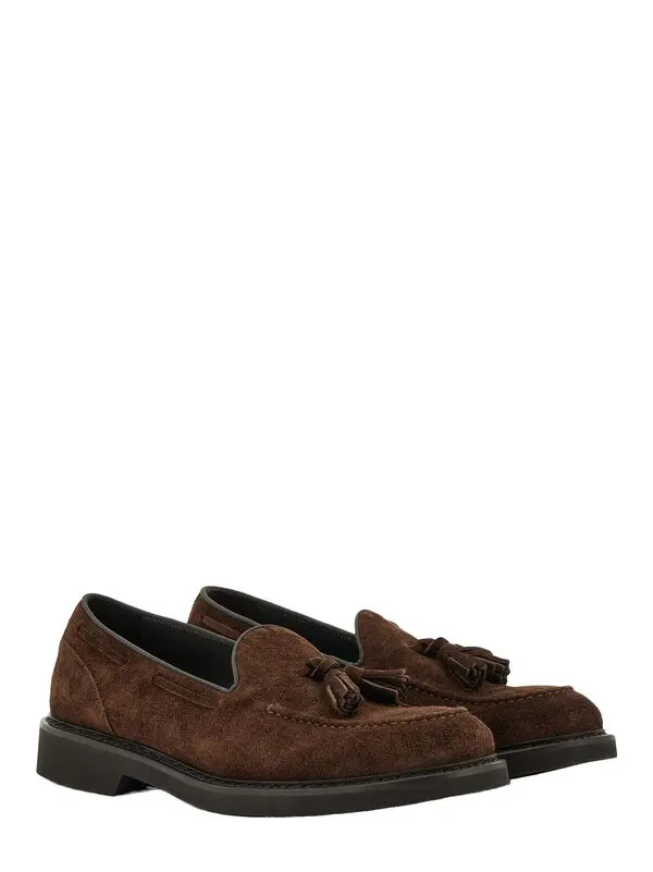 Canali Dark Leather Tassel Loafers With Eva Sole - Brown