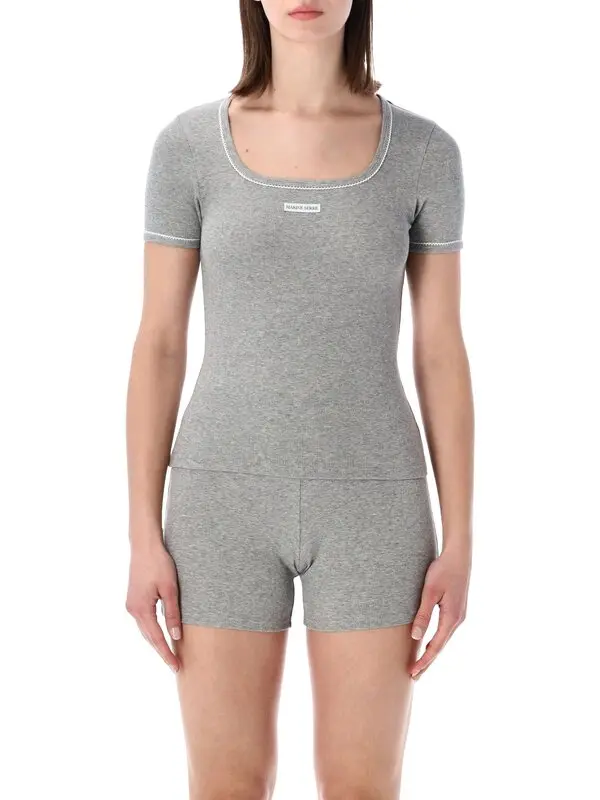 MARINE SERRE Square Neck Ribbed T-shirt - Grey