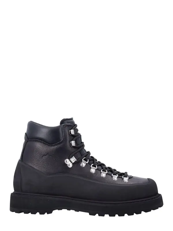 Diemme Hiking-inspired Platform Lace-up Boots With Rubber Protection - Nero