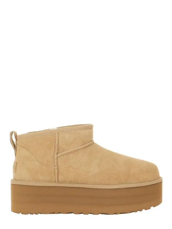 UGG Classic Ultra Mini Leather Platform Boots - Beige