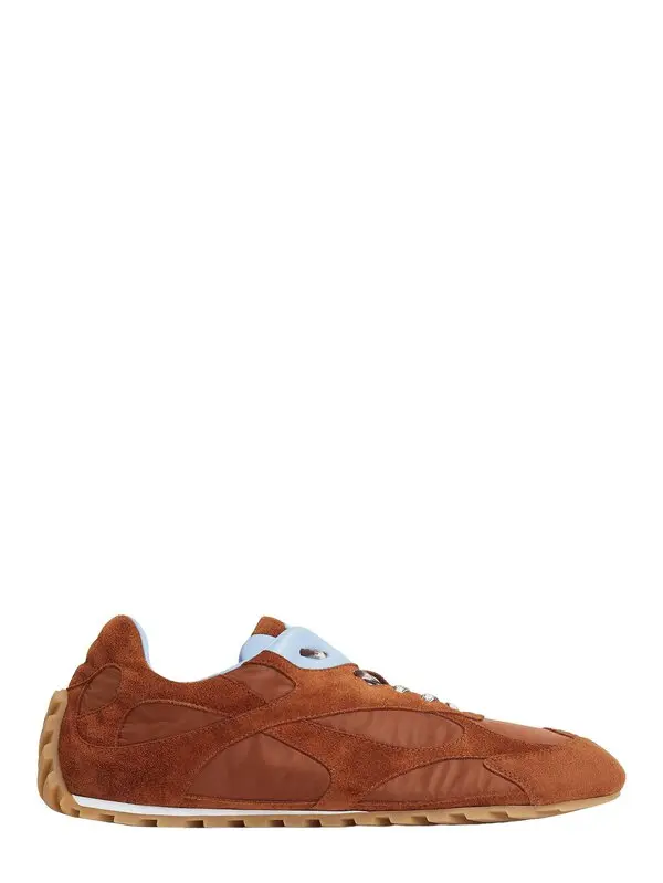 Bottega Veneta Suede And Nylon Lace-up Sneakers With Leather Trims - Marrone