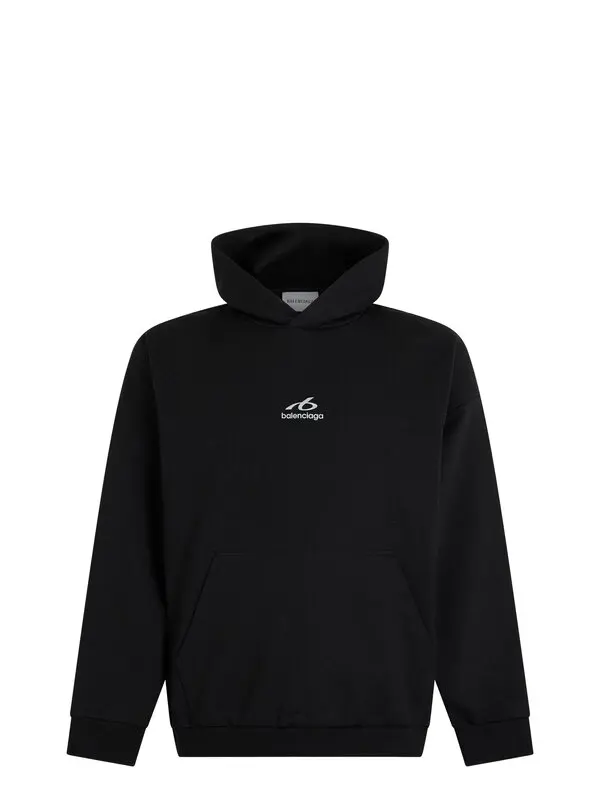 Balenciaga Cotton Hooded Sweatshirt With Logo Print - Black