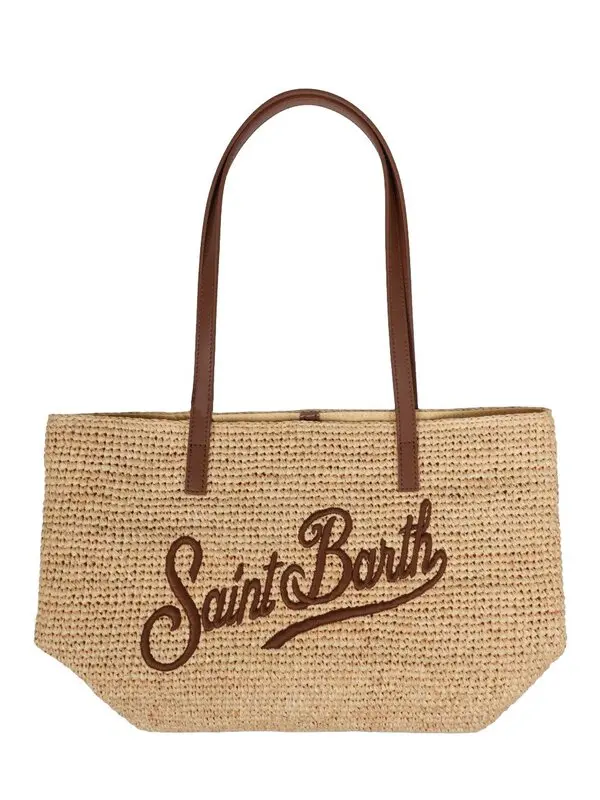 MC2 SAINT BARTH Raffia Tote Bag With Polyurethane Accent - Beige