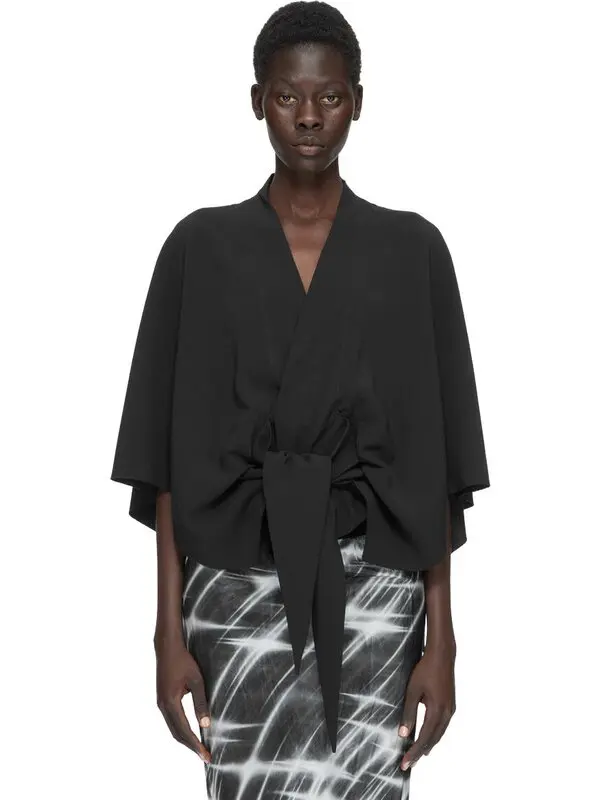 Rick Owens Black Kimono Sleeve Lace-up Top - Nero