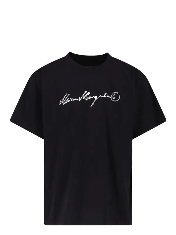 MAISON MARGIELA 100% Cotton Crewneck T-shirt - Black