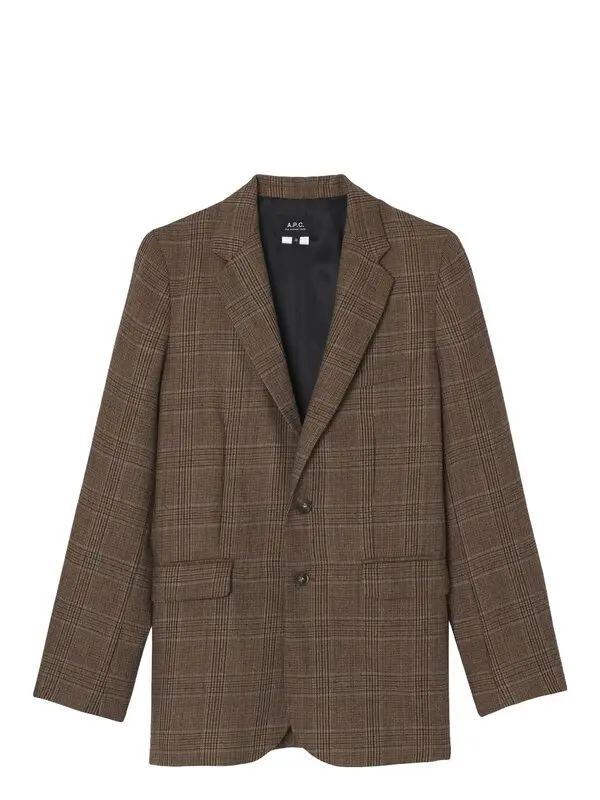 A.p.c. Annie Wool Blazer In Check - Brown