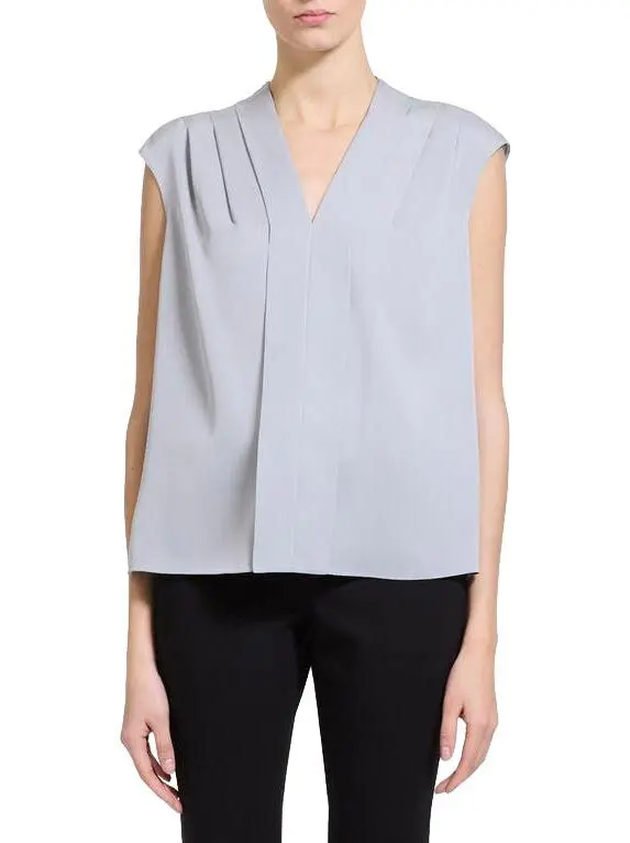 Theory Pleated V-neck Silk Shell - Luna