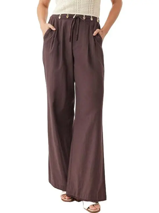 Habitual Pull-on Wide-leg Linen-blend Pants - Mocha
