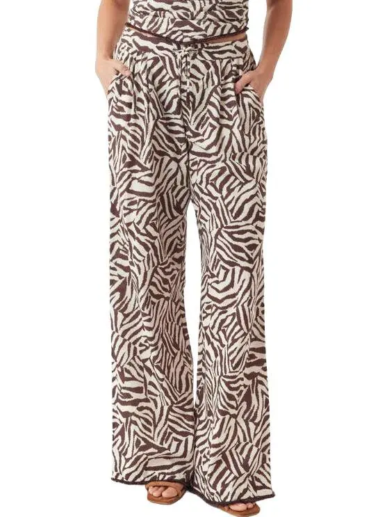 Habitual Pull-on Wide-leg Linen-blend Pants - Modern Zebra