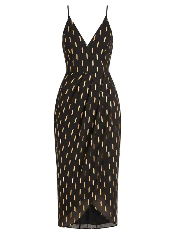 Yumi Kim Adrienne Dress With Metallic Foil Print And Tulip Skirt - Black