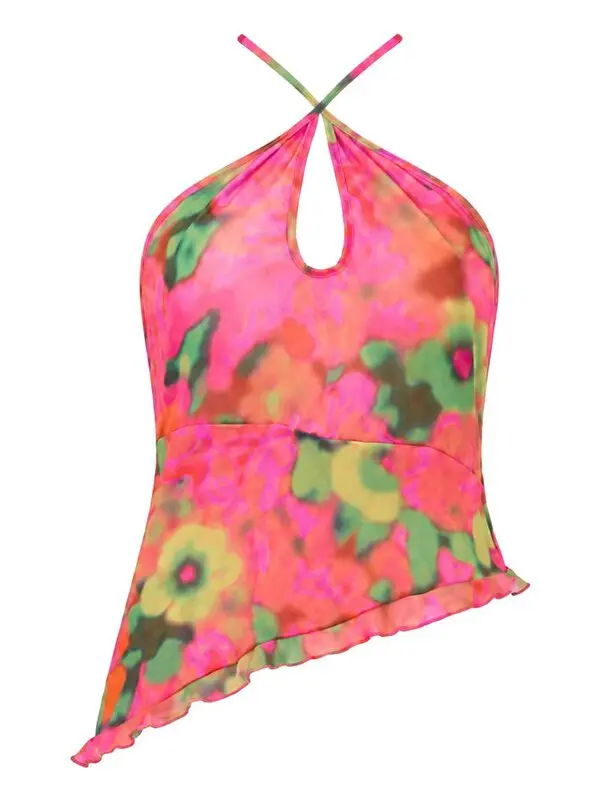 Carmen Says Floral Print Halter Neck Blouse - Pink
