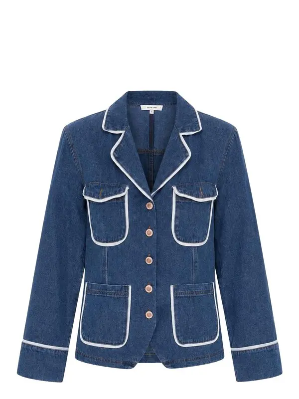 Carmen Says Fitted Denim Jacket With Contrasting Trim - Blue