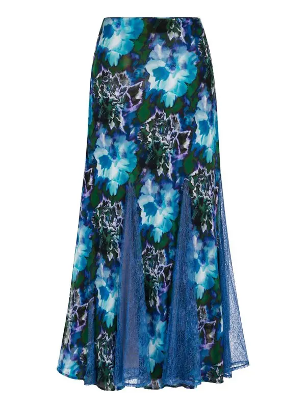 Carmen Says Floral Print Lace Maxi Skirt - Blue