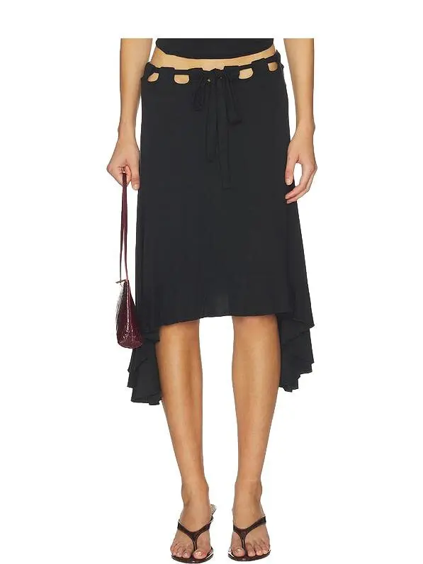 With Jéan Carrie Midi Skirt With Cutouts And Ruffle Hem - Black