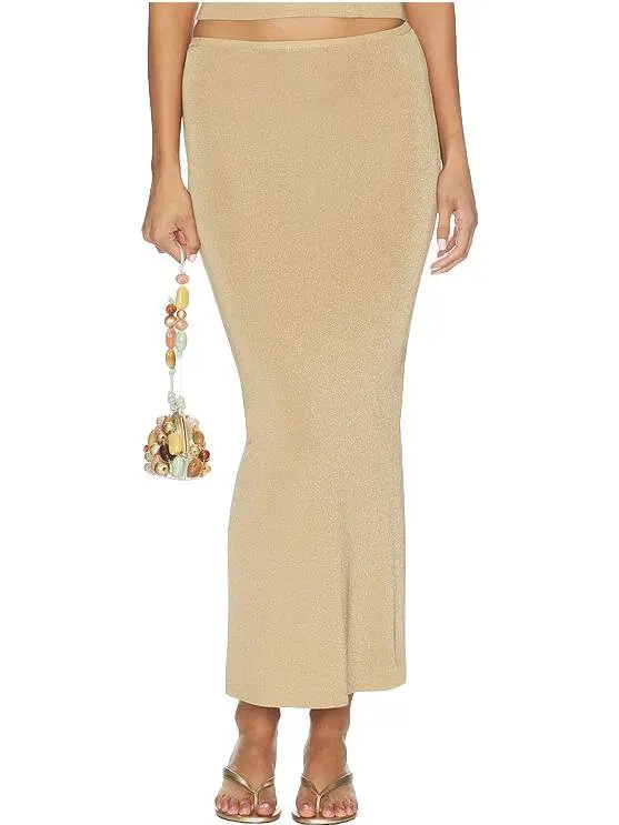 Nbd Nyla Midi Skirt In Metallic - Gold Metallic