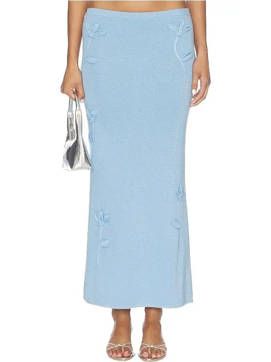 Majorelle Embroidered Midi Skirt - Metallic Blue