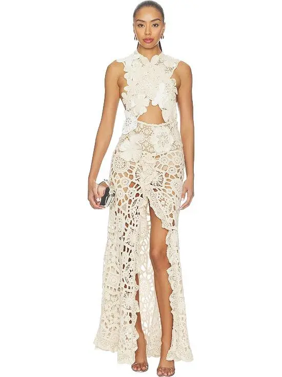 BRONX BANCO Casablanca Crochet Maxi Dress - Cream