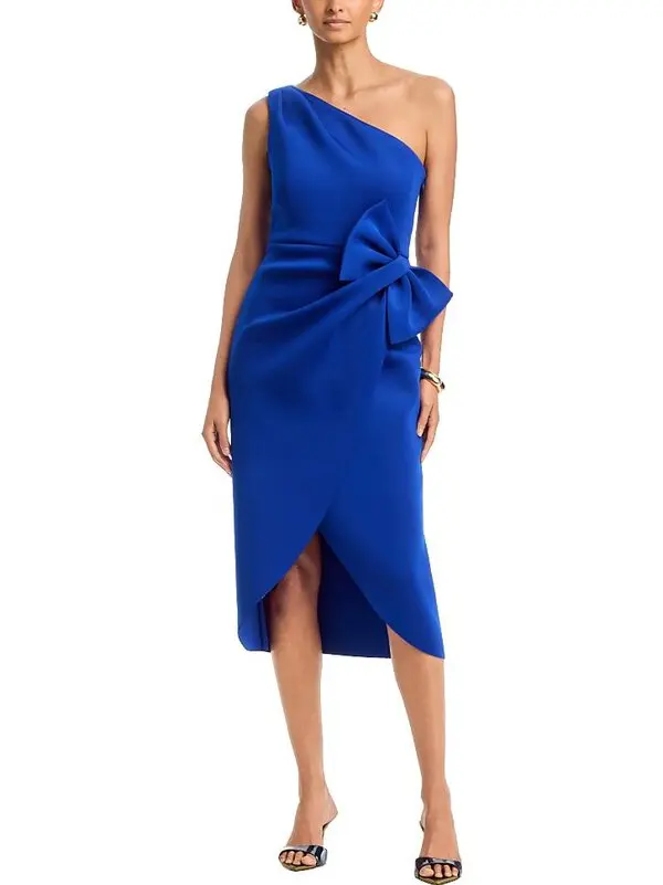 Eliza J One Shoulder Side Bow Midi Dress - Cobalt