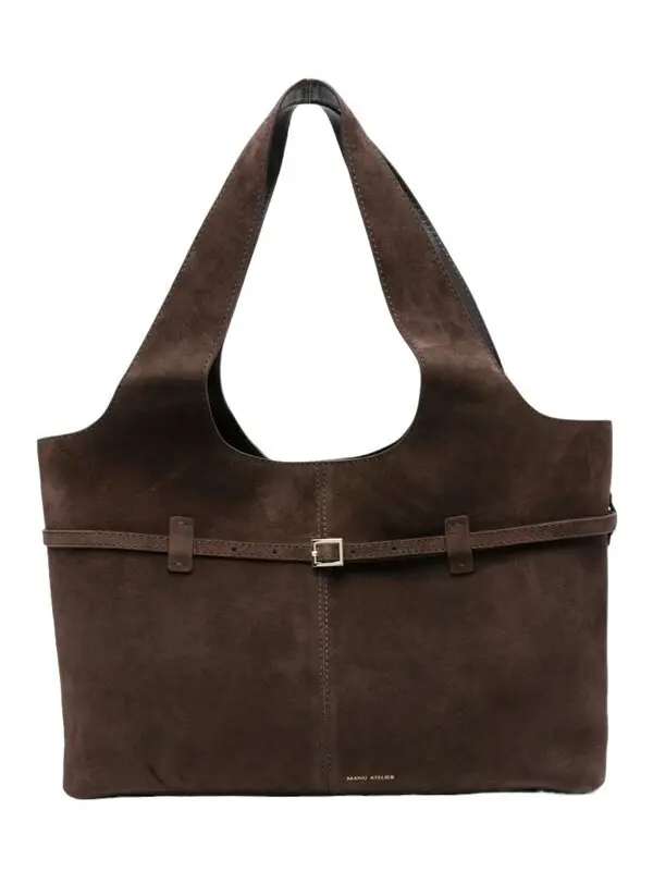 Manu Atelier Suede Tote Bag With Buckle Detail - Deep Brown