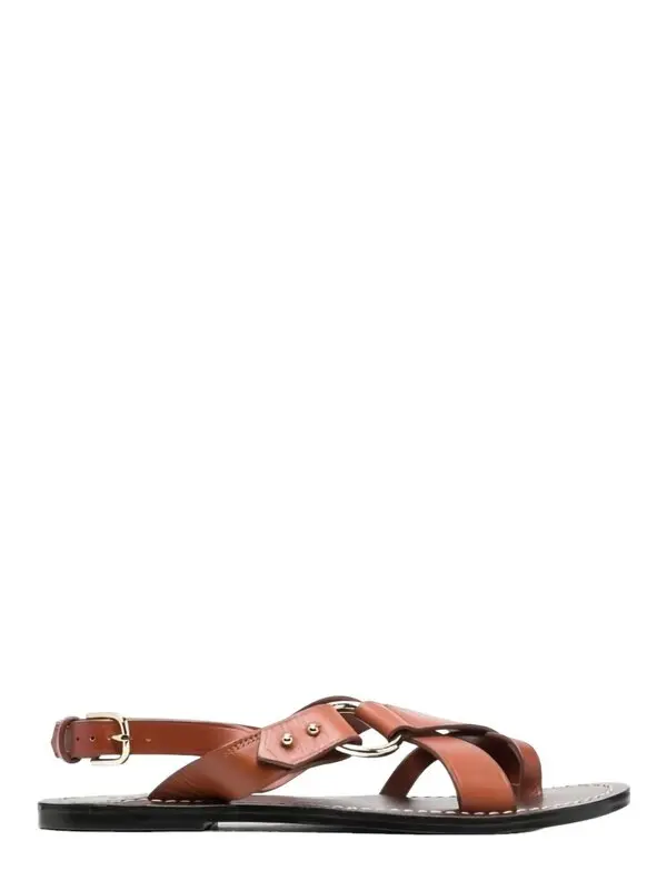 Soeur Flat Sandals With Snap Closure And Open Toe - Cognac