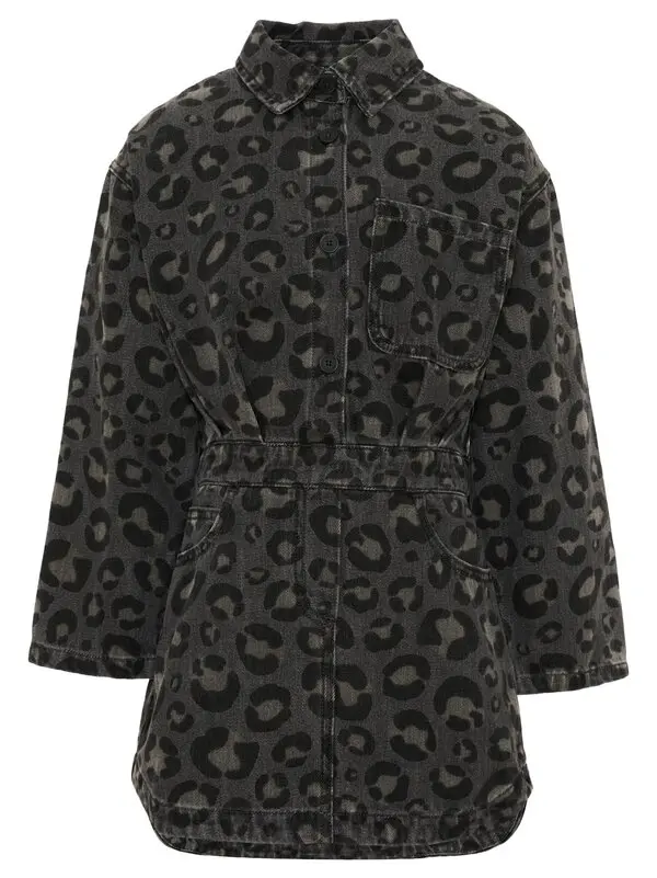 DOUUOD Leopard Print Utility Shirt Dress - Grey