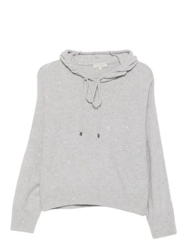 Antonelli Firenze Drawstring Hooded Sweater With Ribbed Details - Light Grey
