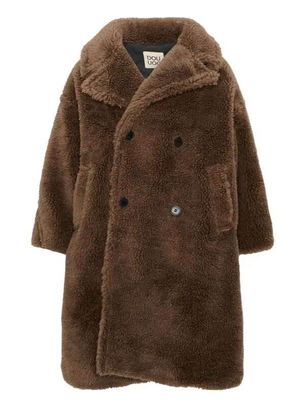 DOUUOD Double-breasted Fur Coat - Brown