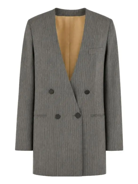 Alberta Ferretti Collarless Double-breasted V-neck Jacket - Gray