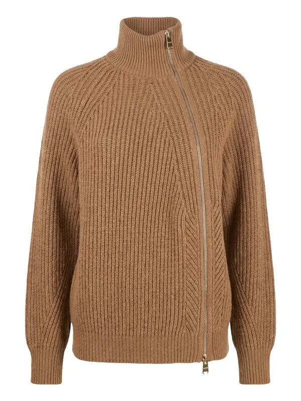 DONDUP Ribbed-knit Asymmetric Zip Cardigan - Cammello
