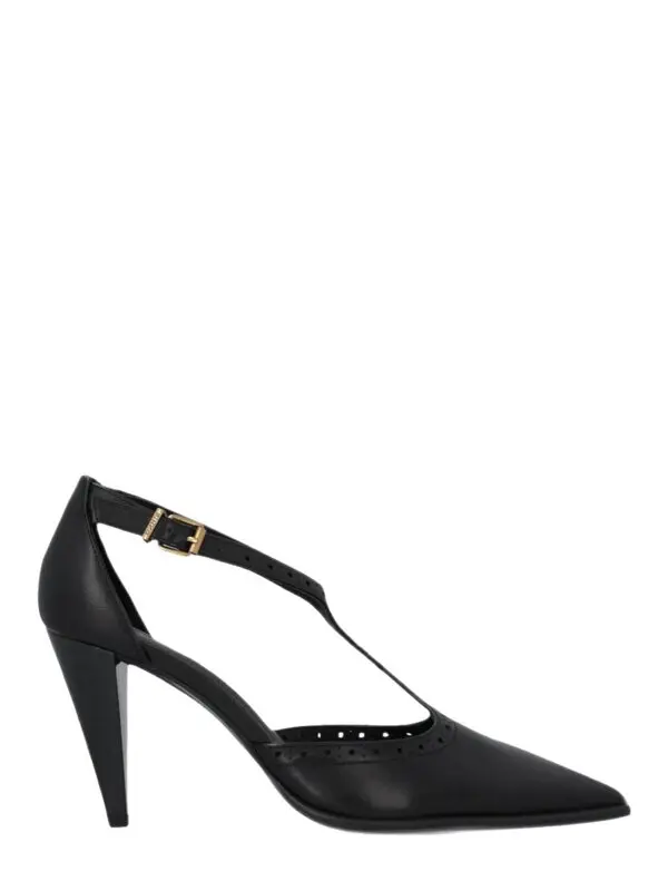 Pinko Brogue-detail T-bar Pumps With Adjustable Ankle Strap And Cut-out Design - Black