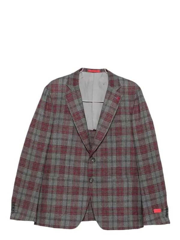 Isaia Checked Blazer - Grey/red