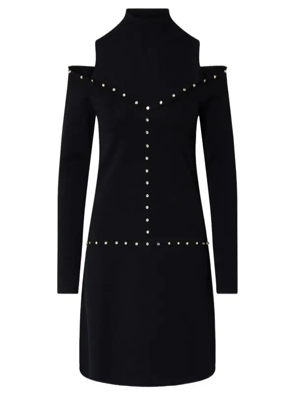 Liu Jo Ribbed High Neck Cold Shoulder Dress With Rhinestone Embellishment - Black