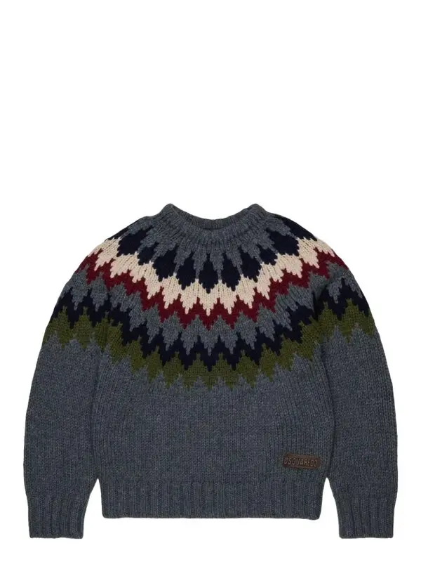 Dsquared2 Jacquard Pattern Crew Neck Long Sleeve Sweater - Grey
