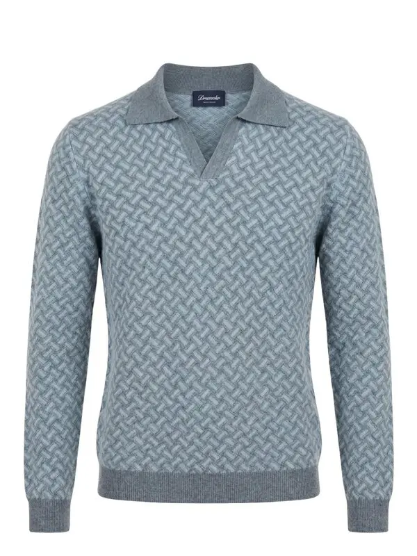 DRUMOHR Long Sleeve Basket-weave Polo Sweater - Gray
