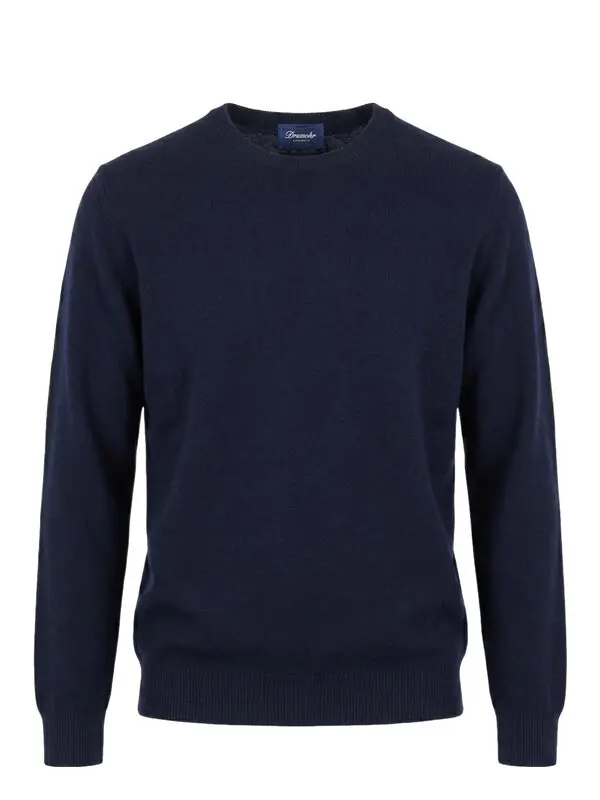 DRUMOHR Crew Neck Sweater With Ribbed Details - Navy