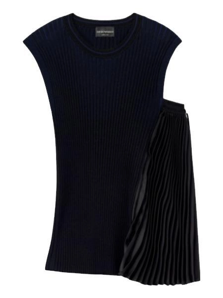 Emporio Armani Sleeveless Ribbed Knit Top With Asymmetrical Pleated Panel - Black