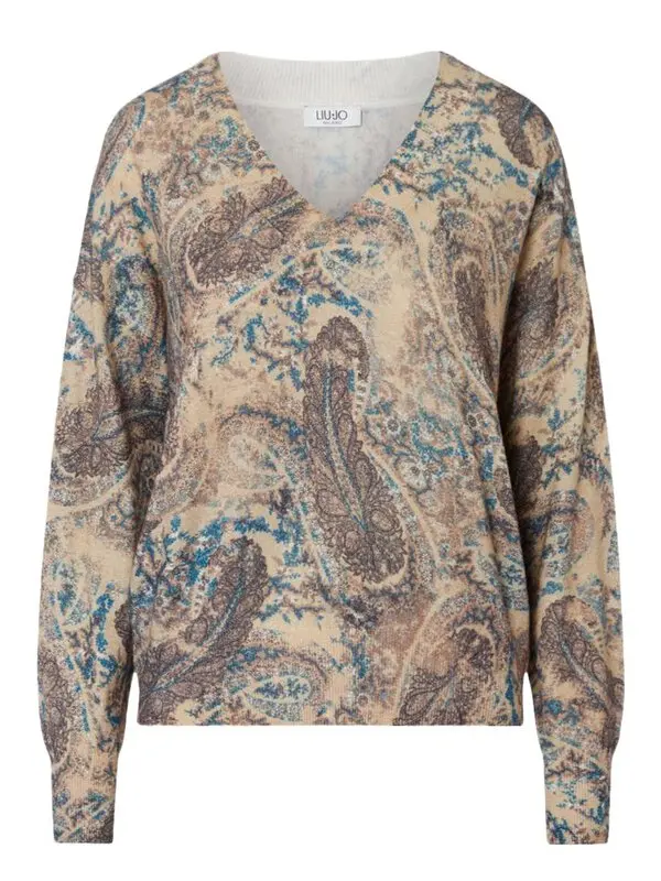 Liu Jo V-neck Paisley Knit Sweater - Cashmere
