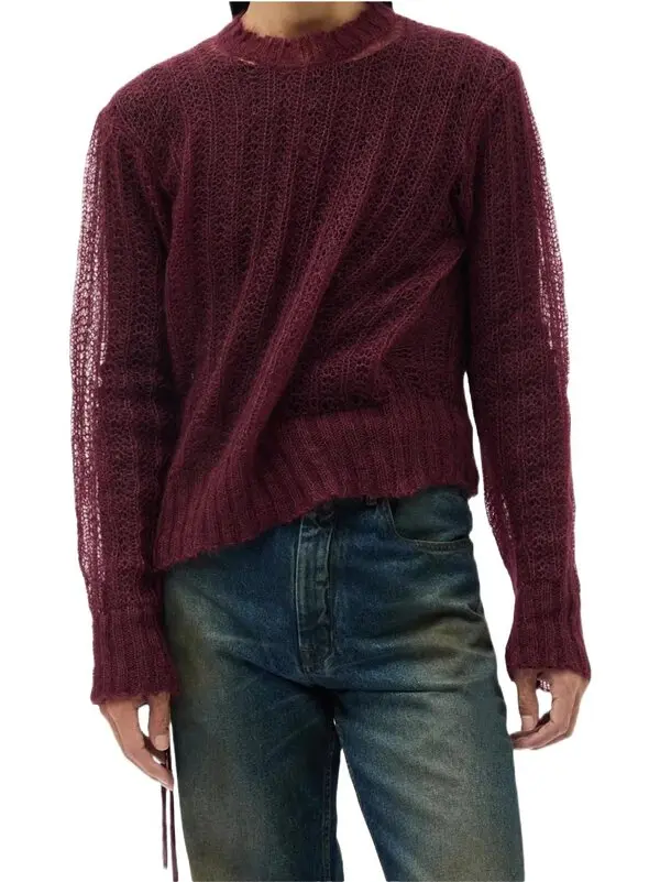 ANN DEMEULEMEESTER Open-knit Sweater - Reddish Brown