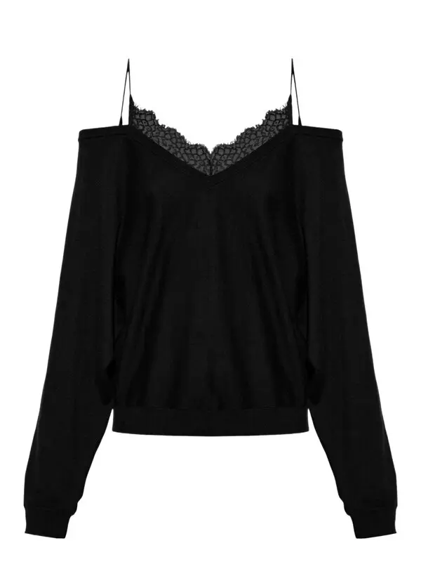 IRO PARIS Off-the-shoulder Lace-trimmed Knit Top - Black