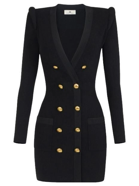 Elisabetta Franchi Mini Dress With 3d Knit Details - Black