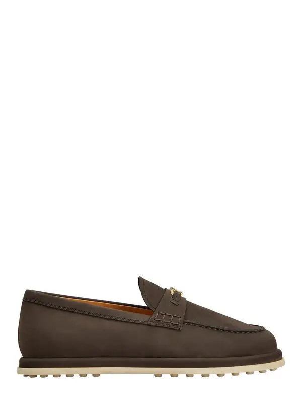 TOD'S Round-toe Loafers With T Plaque - Brown