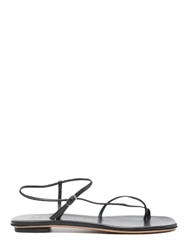 Soeur Flat Leather Sandals With Square Toe - Black