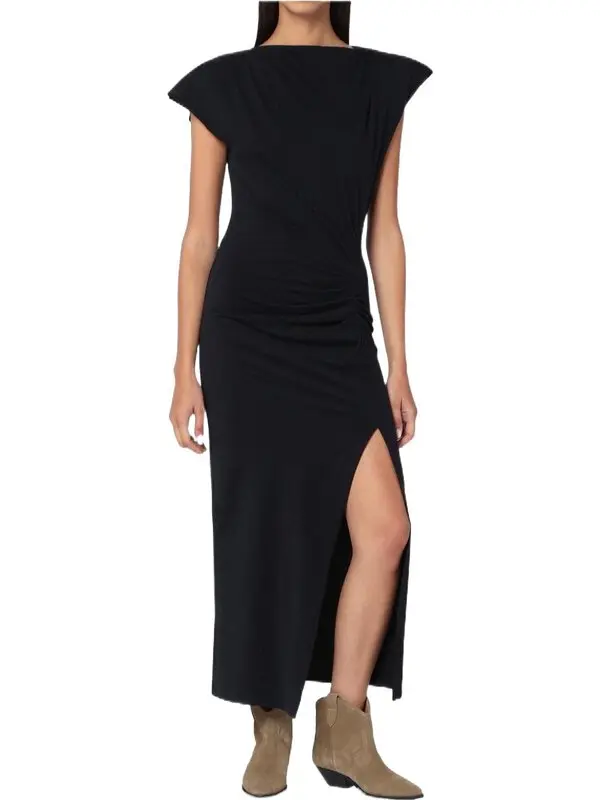 Isabel Marant Étoile Shoulder-pad Side-slit Maxi Dress - Black