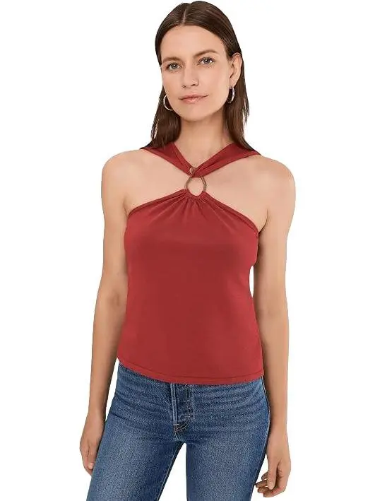 Vince Camuto Halter Neck Tank With Metal Ring Detail - Brown